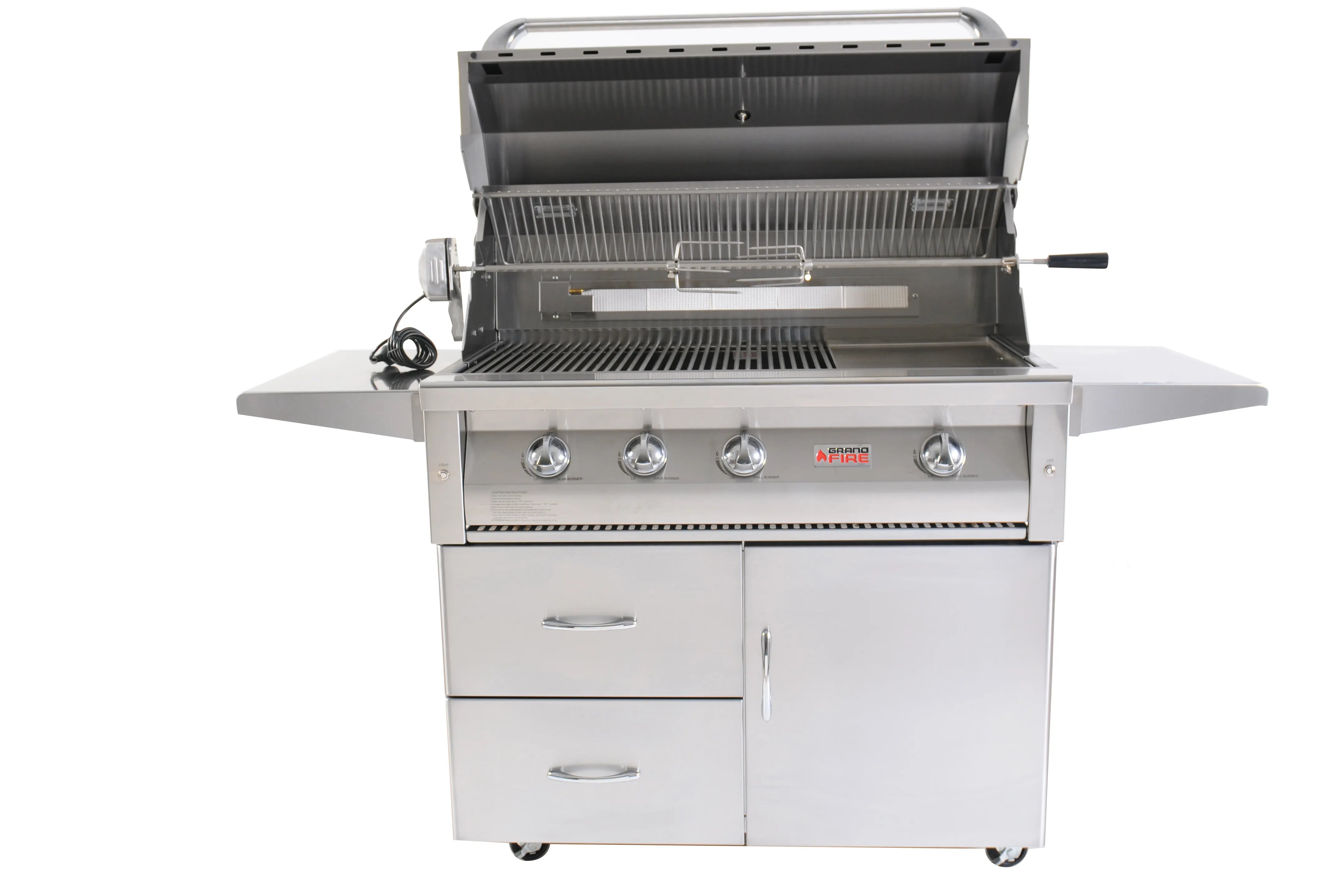 Grandfire Deluxe 42 BBQ on Cart with two shelves – BBQ and Fireplace Centre